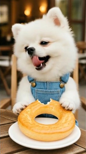 Pome-chan Eats Giant Donut｜Cute Puppy ASMR｜巨大ドーナツを食べるポメちゃん｜포메짱 도넛 먹방