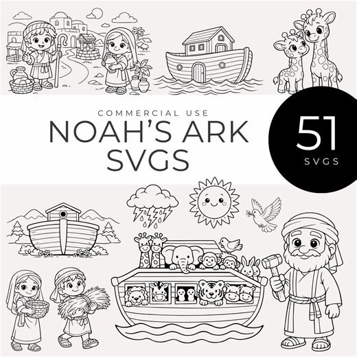 Noah’s Ark SVG, Black and White Kids Old Testament Bible Story Line Art Icons, Christian Coloring Graphics, Sunday School & Homeschool Use - Etsy
