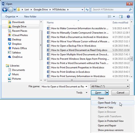 how to open a word document as read only
