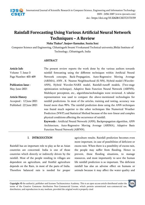 Pdf Rainfall Forecasting Using Various Artificial Neural Network