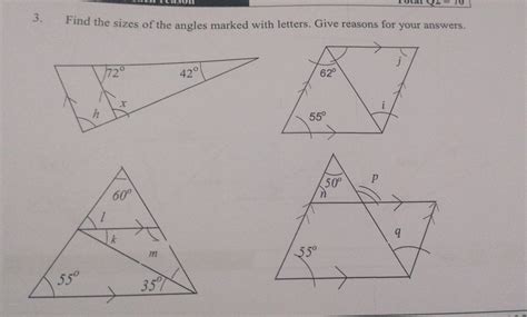 Solved Q 3 Find The Sizes Of The Angles Marked With Letters Give