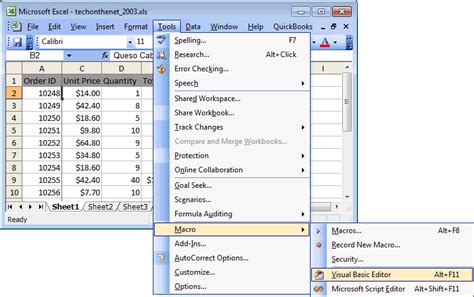 ms excel 2003 open the visual basic editor