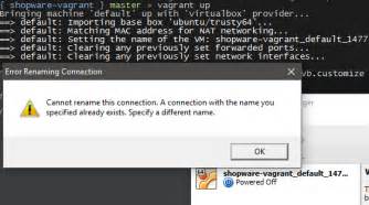 networking vagrant and virtualbox in windows 10 error renaming