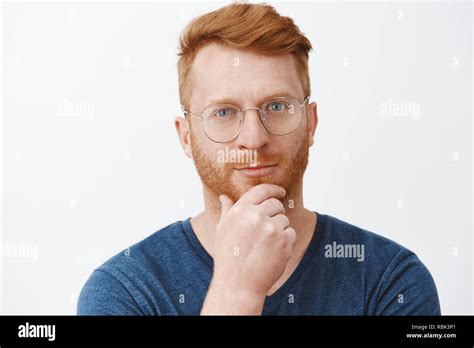 Headshot Of Creative And Smart Handsome Redhead Guy With Bristle In