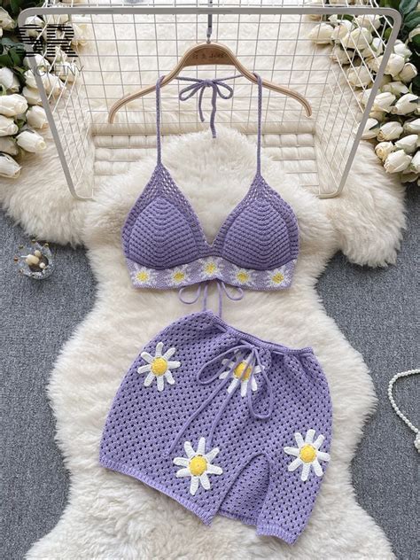 Singreiny Matching Knit Sets Summer Women Backless Camsiole Floral