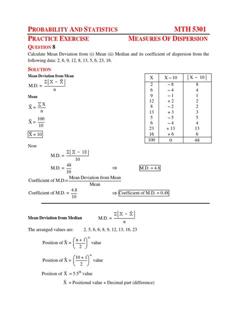 Calculation Of Mean Deviation And Coefficient Of Mean Deviation From