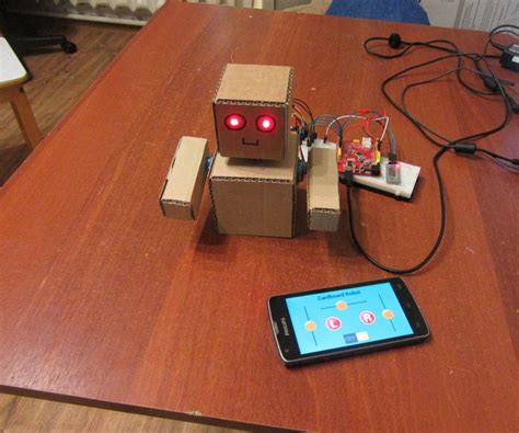 arduino cardboard robot is controlled from smartphone via