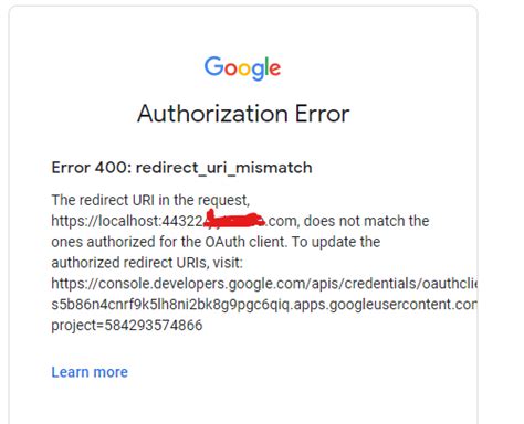 c the redirect uri in the request localhost 44322 domain