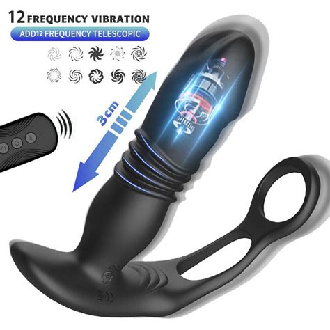 Telescopic Thrusting Anal Butt Plug Men Prostate Vibrator Dildo Sex Toy