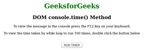 html dom console time method geeksforgeeks