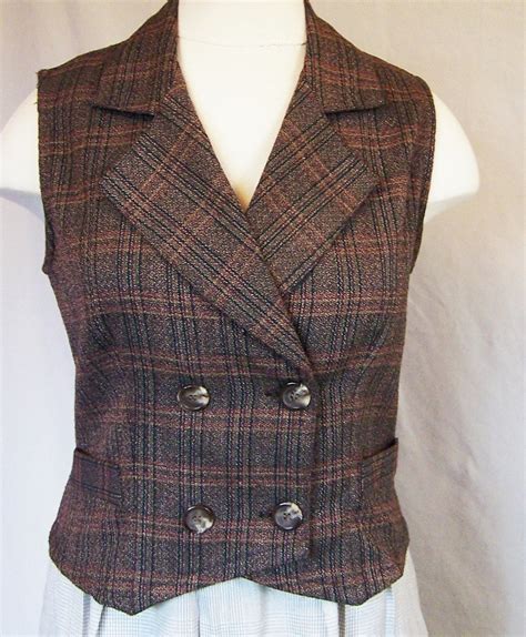 Vintage Womens Tailored Brown Tweed Vest Weskit Menswear