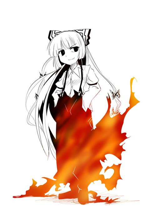 Safebooru Bow Fire Fujiwara No Mokou Hair Bow Hair Ribbon Long Hair