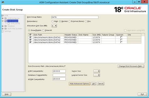 oracle database 18c rac 18c disk group creation dba to da