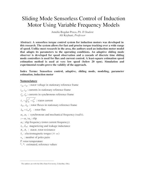 Pdf Sliding Mode Sensorless Control Of Induction Motor Using
