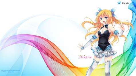 Aizawa Hikaru Blonde Hair Blue Eyes Breasts Cleavage Gloves Long Hair