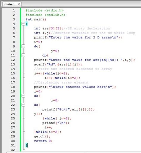 two dimensional array in c language code for java c