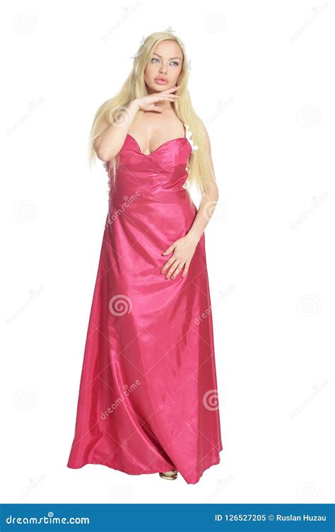 Portrait Of Beautiful Woman In Pink Dress Posing Stock Image Image Of