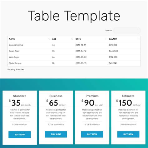 bootstrap table responsive template free download