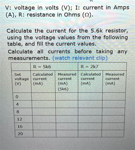Solved V Voltage In Volts V I Current In Amps A R Resistance