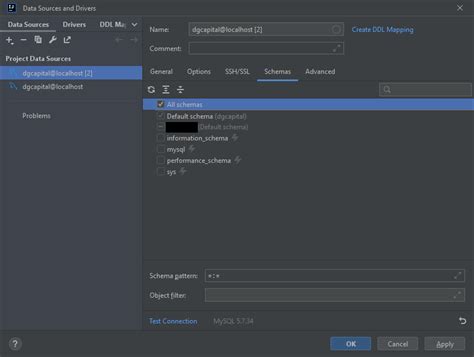database tab does not show schemas and tables ides support intellij