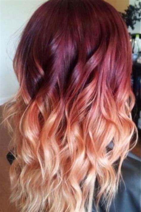 Red To Blonde Ombre Hair With Waves Ombre Hair Color Ideas