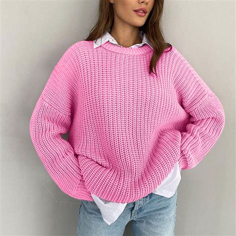 Tuphregyow Womens Oversized Crew Neck Sweaters Clearance Trendy Solid
