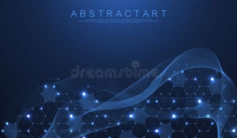 Technology Abstract Lines And Dots Connect Background With Hexagons