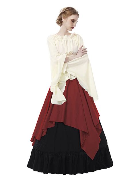 中世 ドレス 女性用 プリンセス 貴族ドレス レッド 長袖 中世風 マルディグラ レトロ ヨーロッパ 宮廷風 中世 ドレス・貴族ドレス