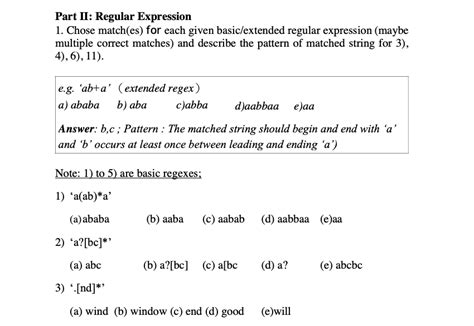 solved part ii regular expression 1 chose match es fo