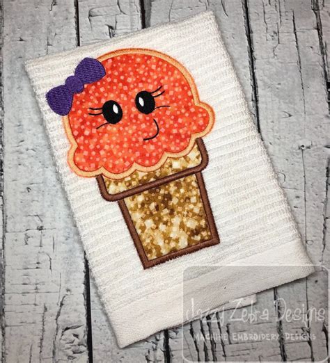 Girl Ice Cream Cone With Face Appliqué Machine Embroidery Design