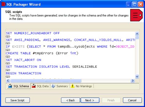 previewing the sql scripts