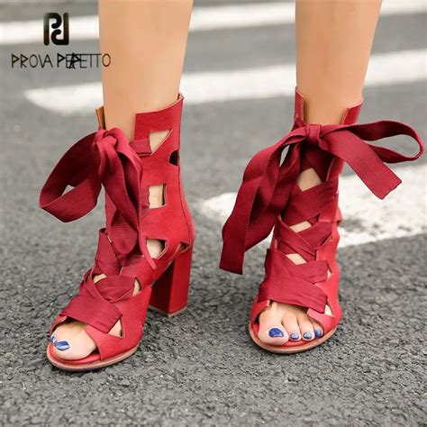 Prova Perfetto Sexy Red Hollow Out Gladiator Sandals Peep Toe Women