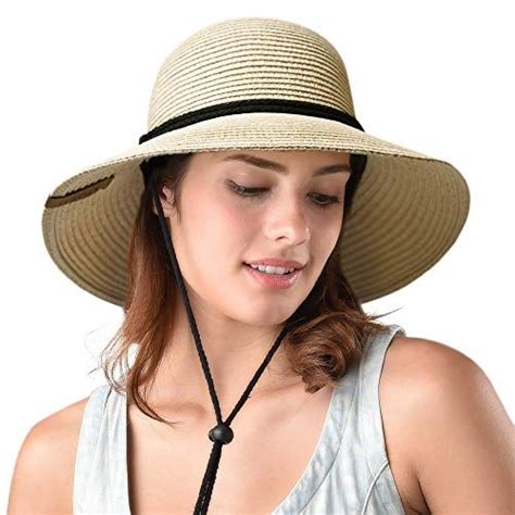 Furtalk Womens Wide Brim Sun Hat With Wind Lanyard Upf Summer Straw Sun