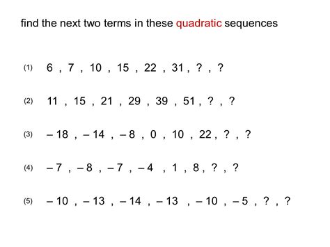 Quadratic Sequences Worksheet Maths Genie