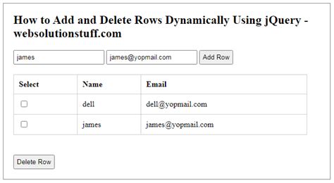 how to add and delete rows dynamically using jquery
