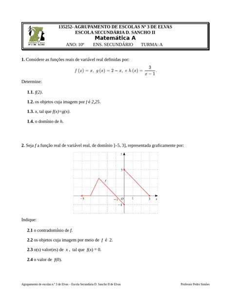 Ficha Trabalho 14 Marco Mat A 10ano Pdf Função Matemática