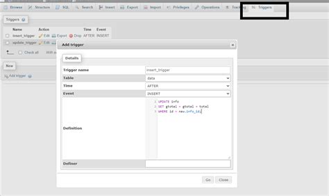 mysql create trigger update table column by inserting data into