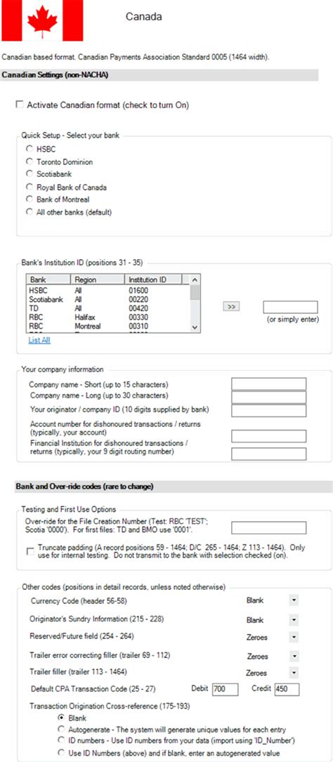 create a canadian eft file with ach universal electronic funds