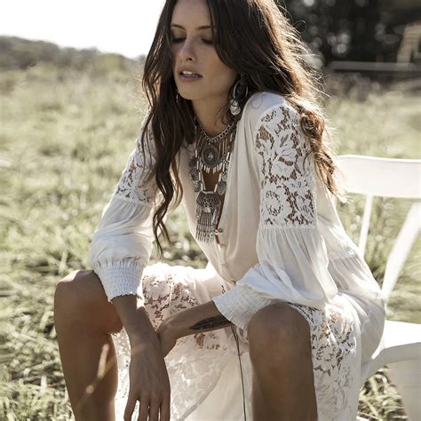 Floral Boho Maxi Dress 2019 Summer Long Sleeve Deep V Neck Sexy Lace