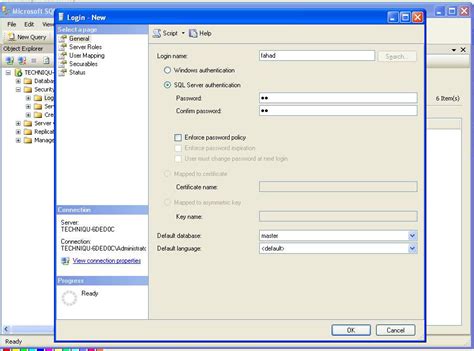 login creation in sql server 2005 for sql server authentication mode
