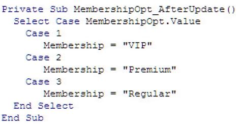 ms access option group multiple selection example access
