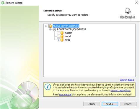 sql server database restore with msp360 backup