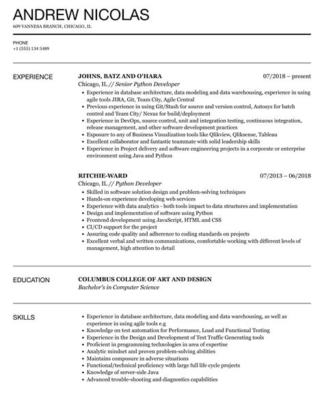 Python Developer Resume Samples Velvet Jobs