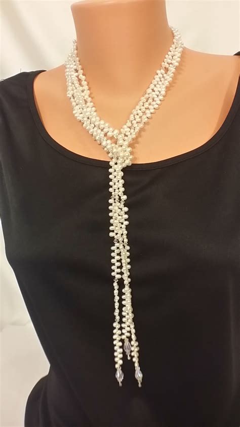 Natural Freshwater Pearl Long Lariat Necklace Etsy