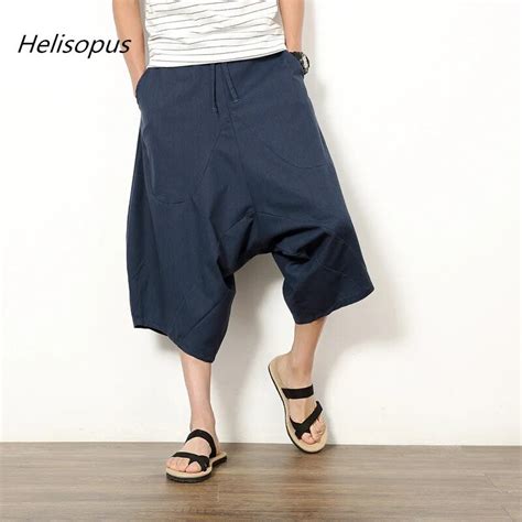 Helisopus Mens Boho Pants Mens Harem Pants Mid Waist Loose Leisure Hip