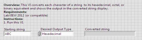 basic string conversion to hexadecimal octal or binary in labview