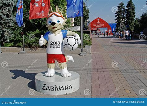 Official Mascot Of The 2018 Fifa World Cup Wolf Zabivaka Standing On
