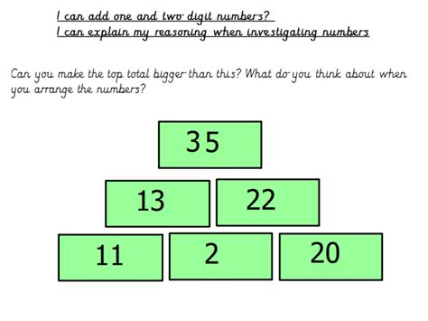 number pyramids and reasoning about number adding one and two digit