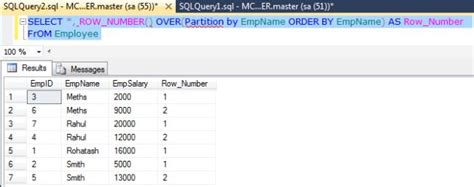 row number function with partition by clause in sql server