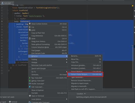flutter splitting app into widgets geeksforgeeks